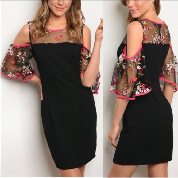 Dresses | Black Embroidered Floral Dress | Poshmark